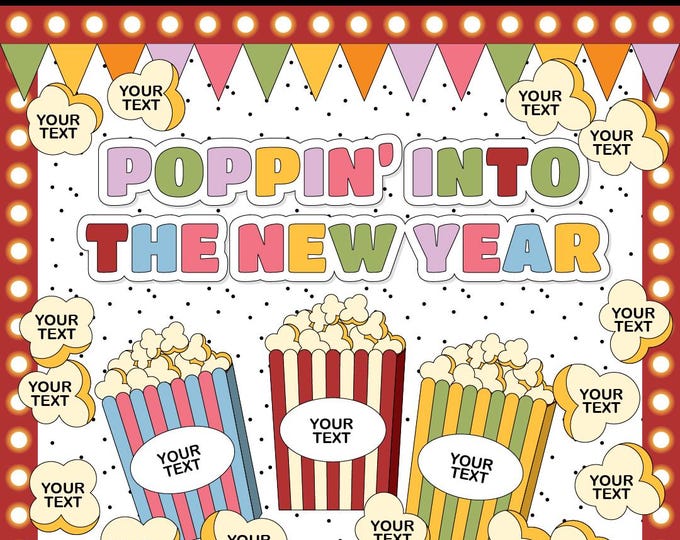 Poppin Into the New Year | Popcorn Bulletin Board Kit | New Year ...