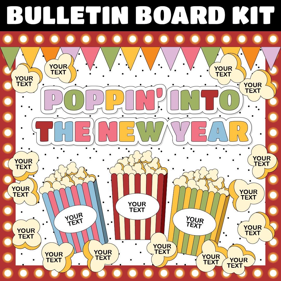 Poppin Into the New Year | Popcorn Bulletin Board Kit | New Year ...