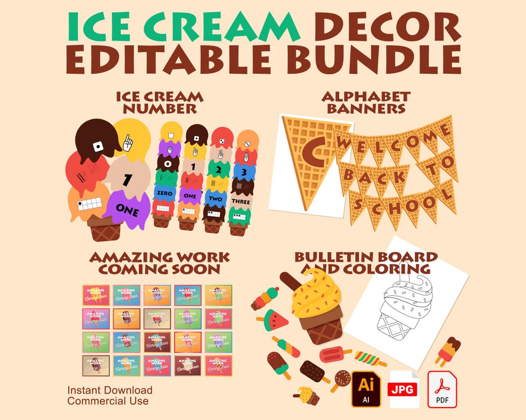 Ice Cream Decor Editable Bundle | Ice Cream Classroom Decor and Door ...