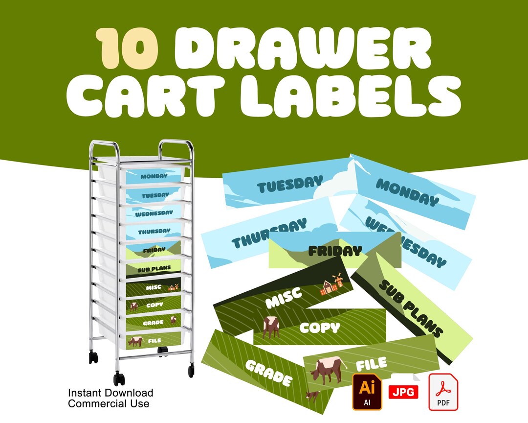 Farm 10 Drawer Rolling Cart Labels | Farm Classroom Decor and Door ...