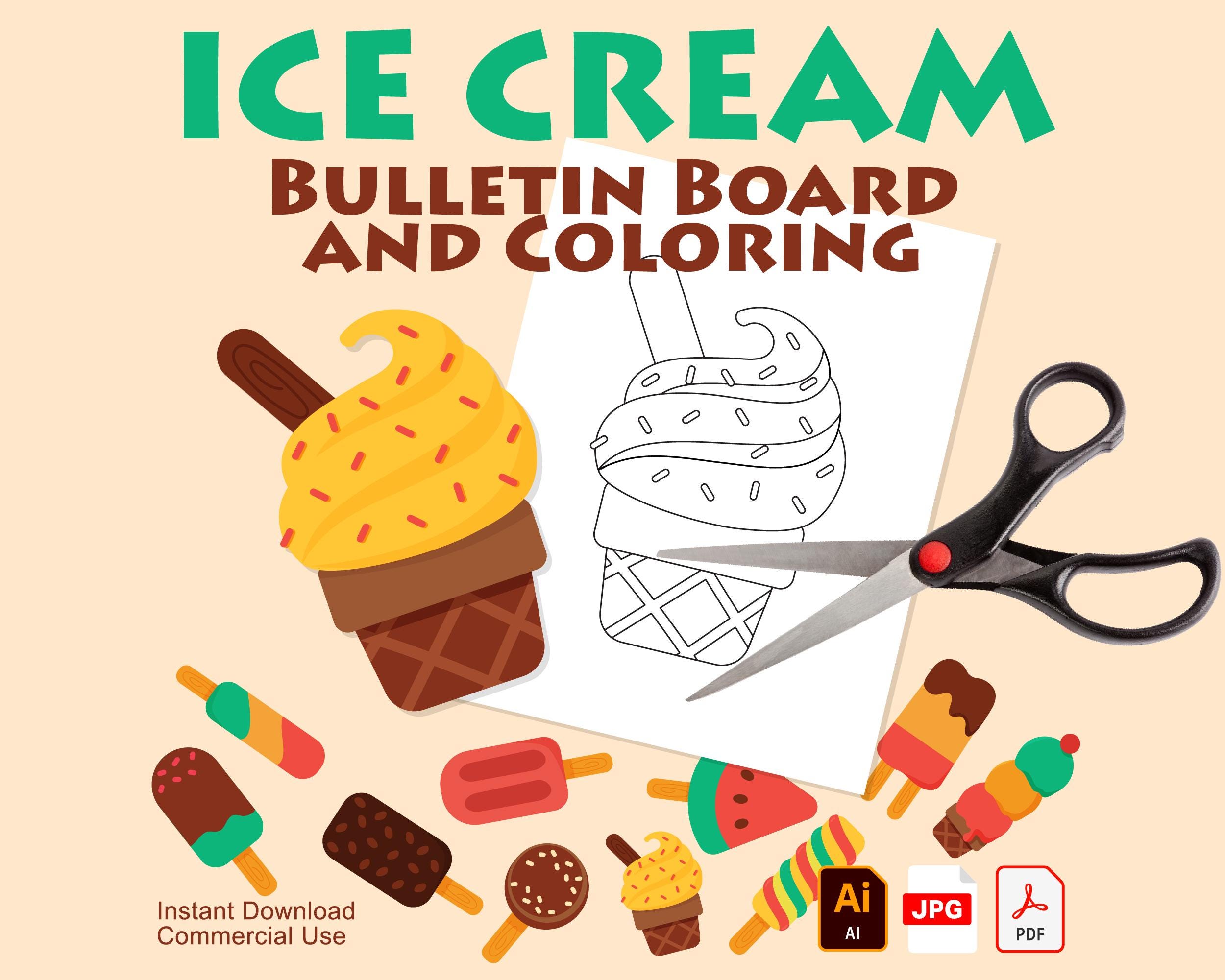 Ice Cream Bulletin Board and Coloring Set Ice Cream Themed Classroom ...
