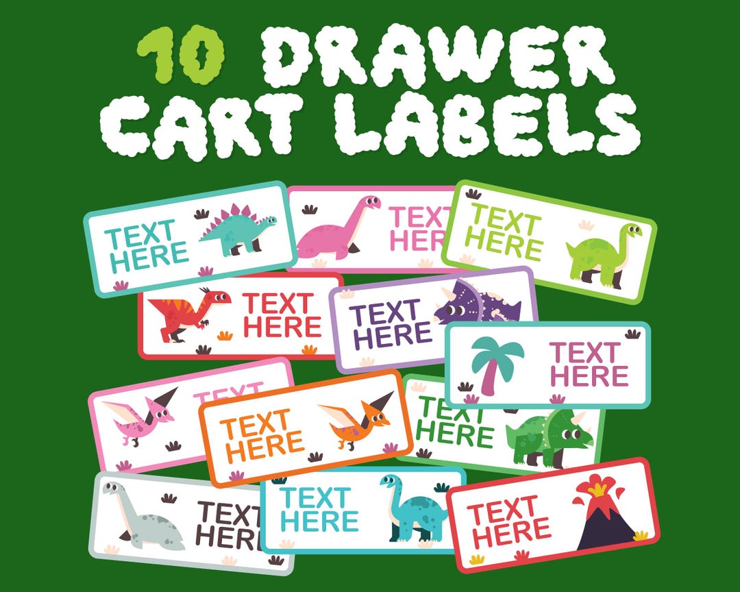 Dinosaur 10 Drawer Rolling Cart Labels | Dinosaur Classroom Decor and ...