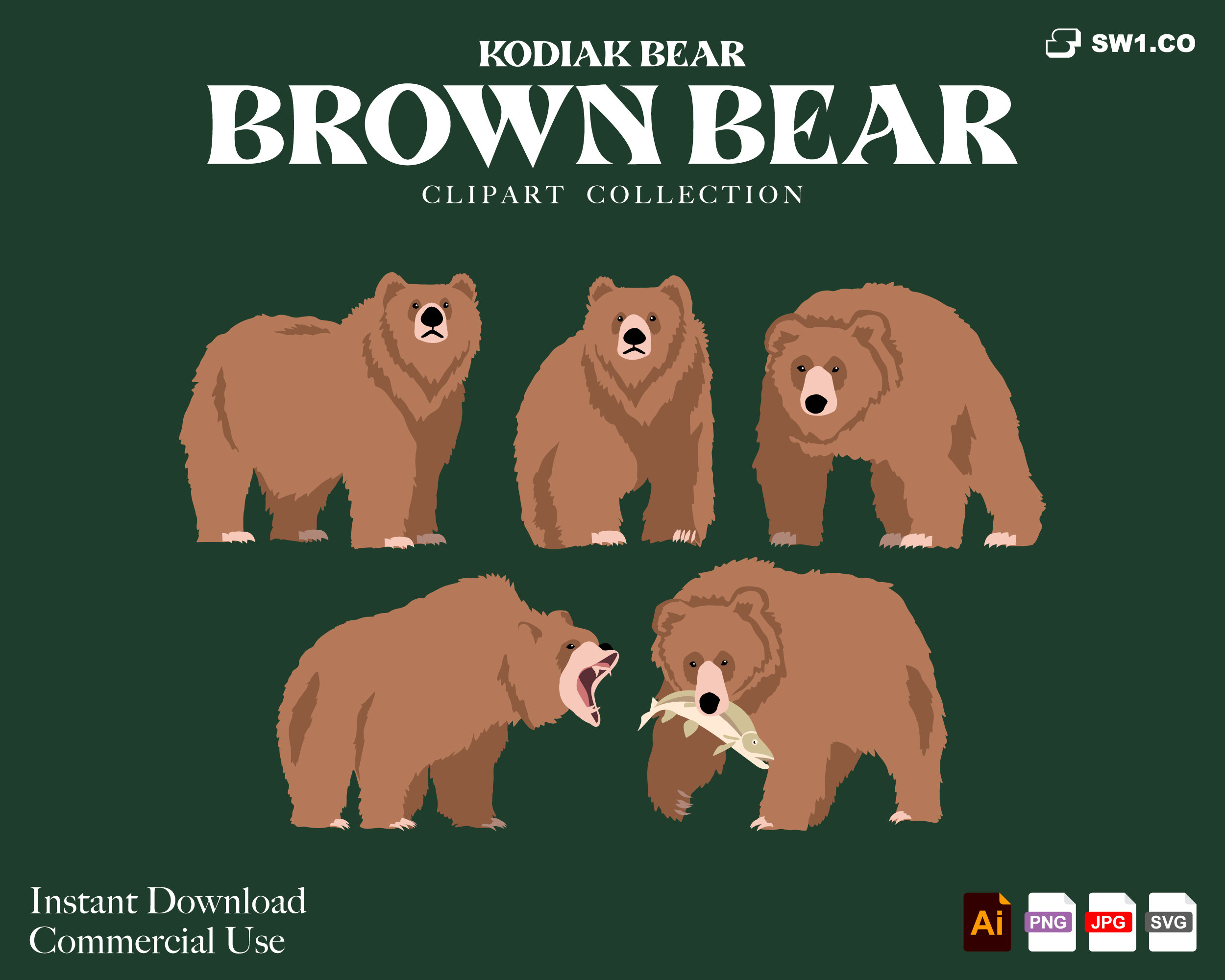 Brown Bear Clipart Bundle | INSTANT DOWNLOAD | Commercial Use | Brown ...