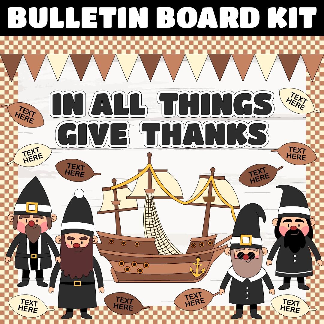 Pilgrim Gnomes Bulletin Board Kit Thanksgiving Classroom Decor and Door ...