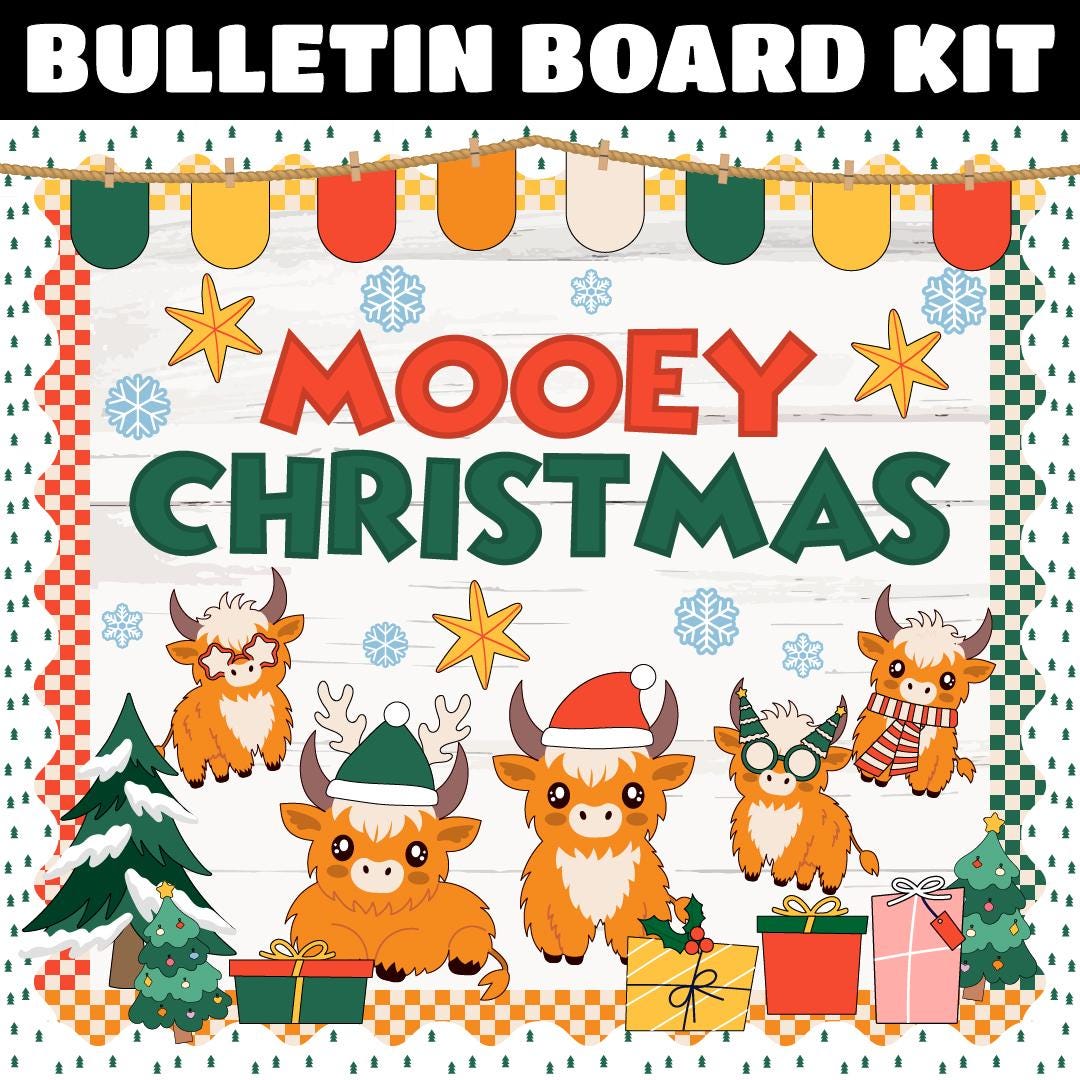 Christmas Highland Cow Bulletin Board Kit | Mooey Christmas | Holiday ...