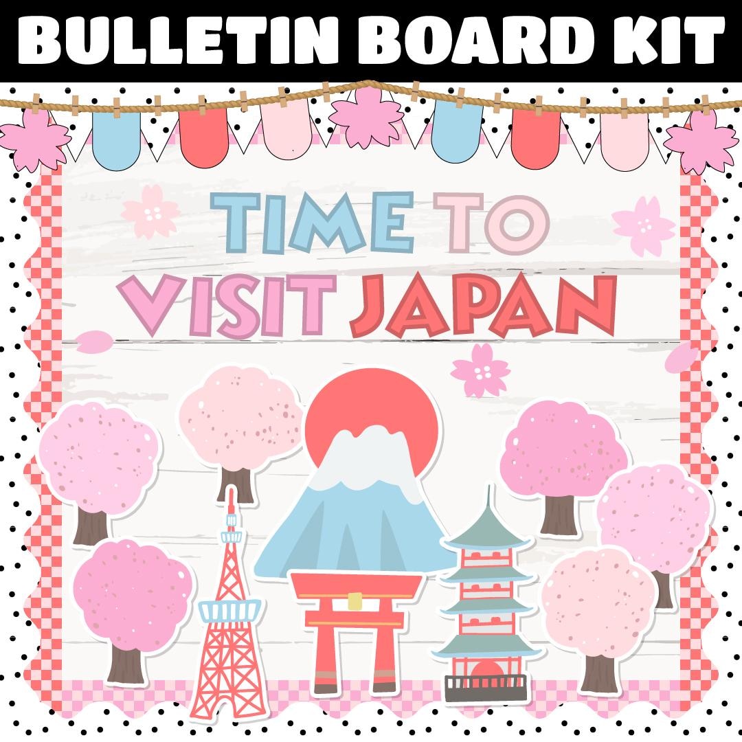 Time to Visit Japan Bulletin Board Kit | Spring Sakura Cherry Blossom ...