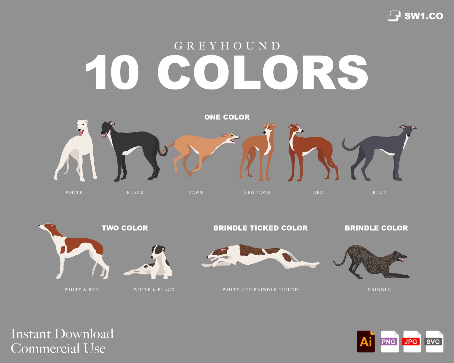Greyhound Colors Clipart Set INSTANT DOWNLOAD Commercial Use, Greyhound ...
