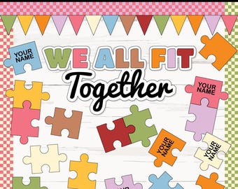 We All Fit Together Bulletin Board Kit | Puzzle Pieces Printable ...