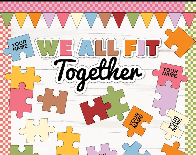 We All Fit Together Bulletin Board Kit | Puzzle Pieces Printable ...