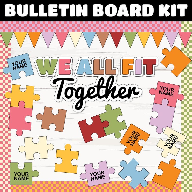 We All Fit Together Bulletin Board Kit | Puzzle Pieces Printable ...