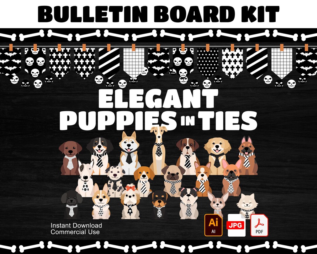 Puppies in Tie Halloween Bulletin Board Kit | Halloween Classroom Decor ...