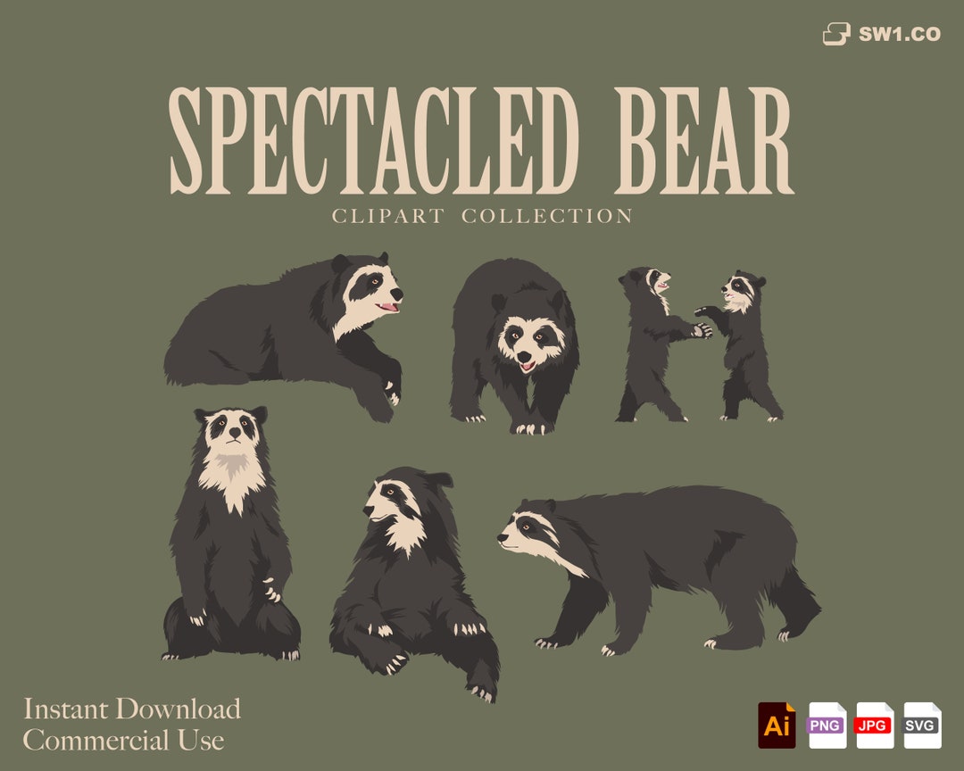 Spectacled Bear Clipart Bundle | INSTANT DOWNLOAD | Commercial Use ...