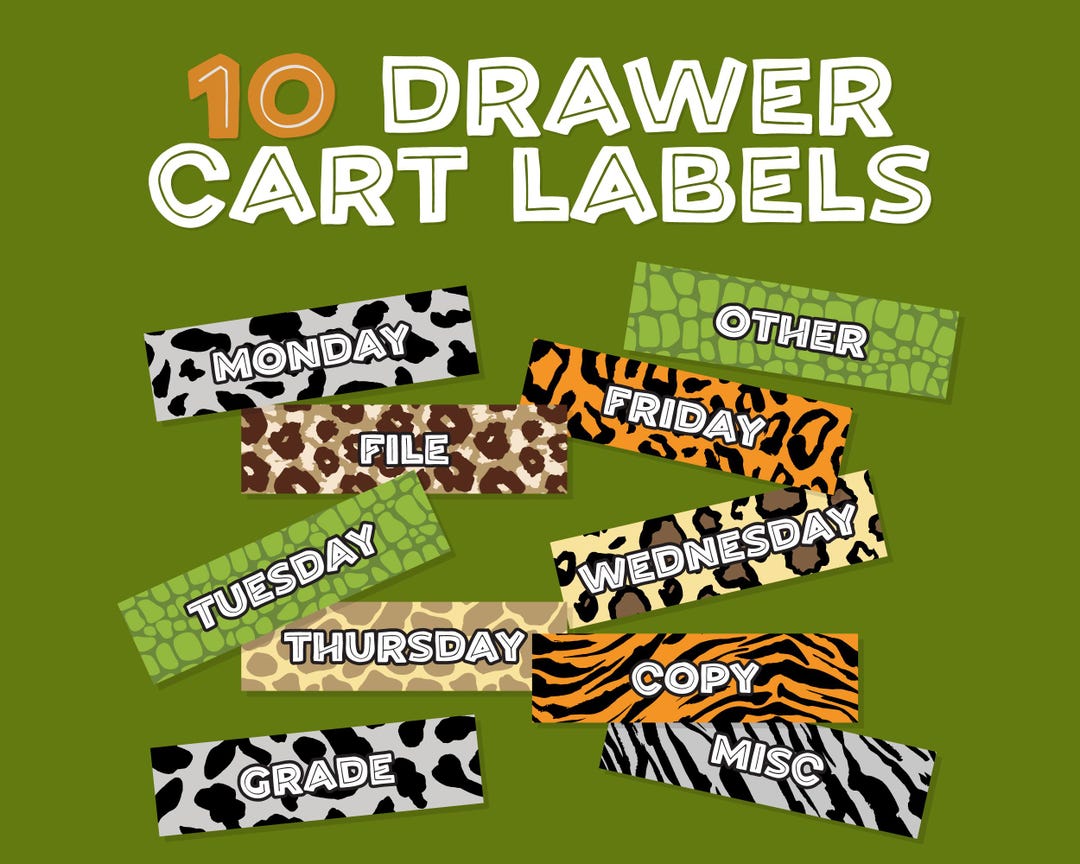 Safari 10 Drawer Rolling Cart Labels Safari Classroom Decor and Door ...