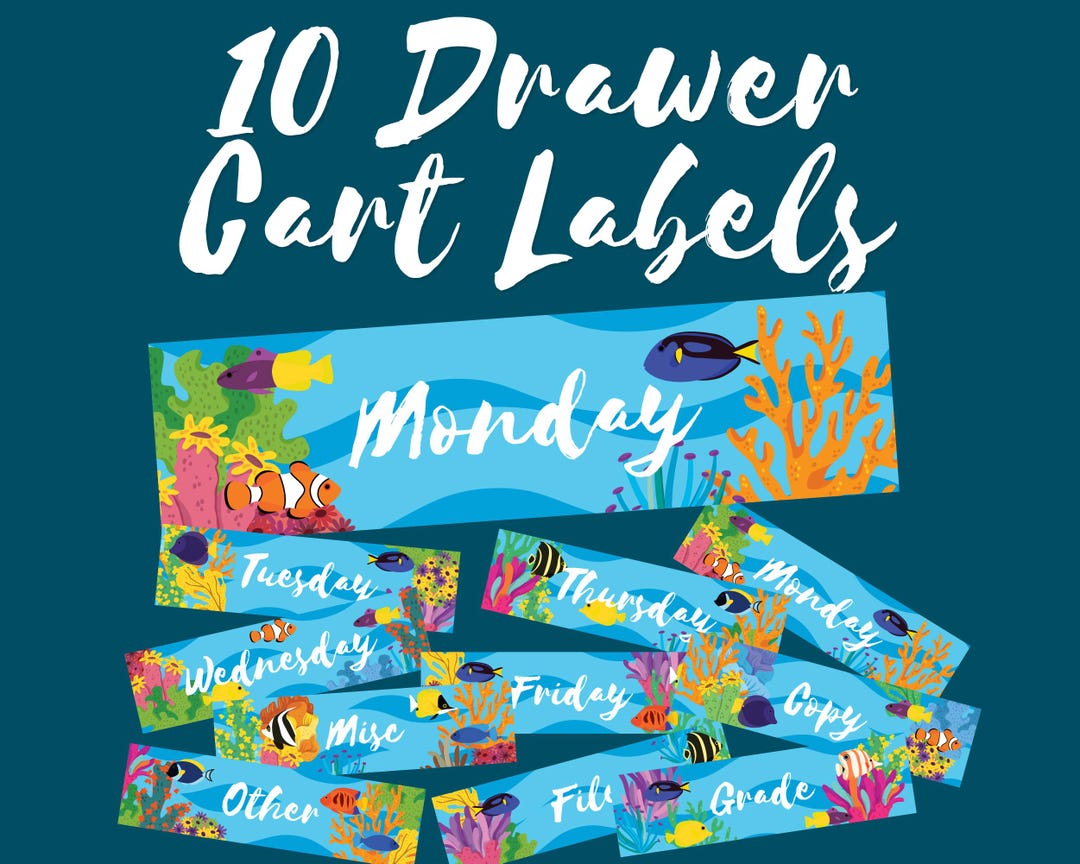 Ocean Printable Decorative 10 Drawer Rolling Cart Labels for Classrooms ...