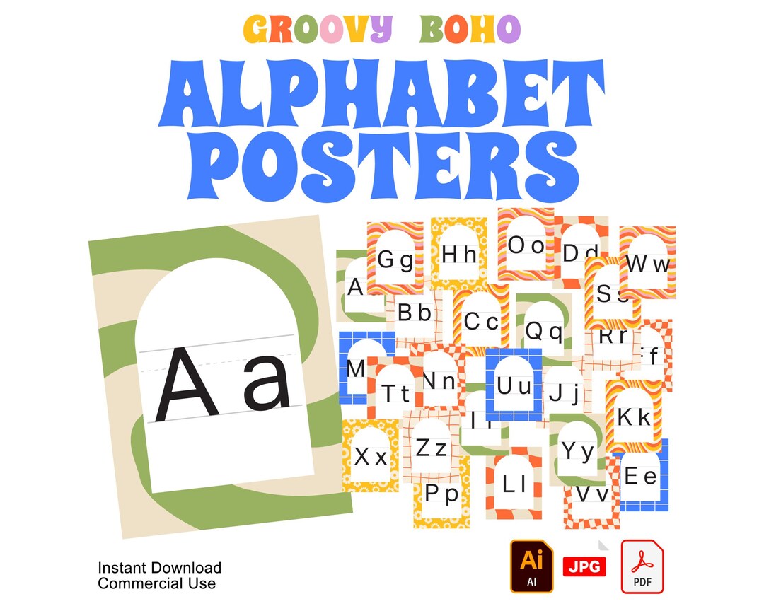 Groovy Boho Alphabet Posters | Groovy Boho Classroom Decor and Door ...
