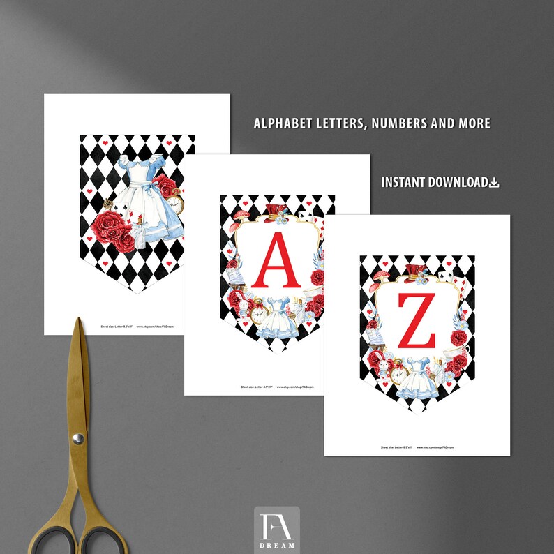 Alice in Wonderland Banner, Alphabet Numbers Symbols, Party Decor ...
