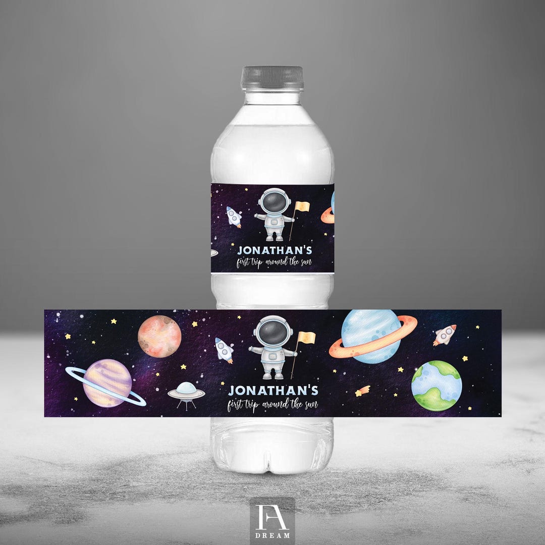 Editable Outer Space Water Bottle Label Template, Galaxy Astronaut ...