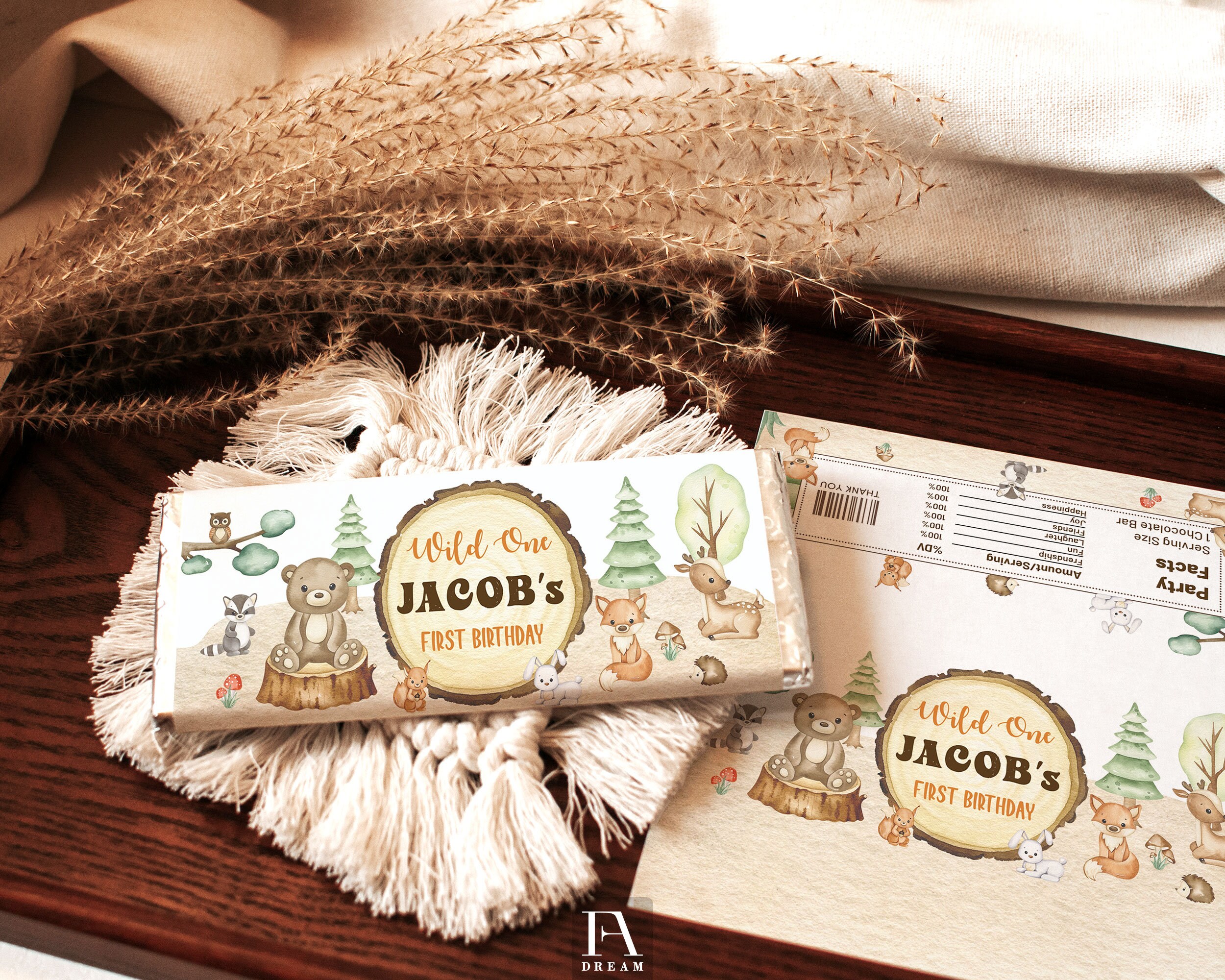 Editable Woodland Candy Bar Wrapper Label Template, Wild One Chocolate ...
