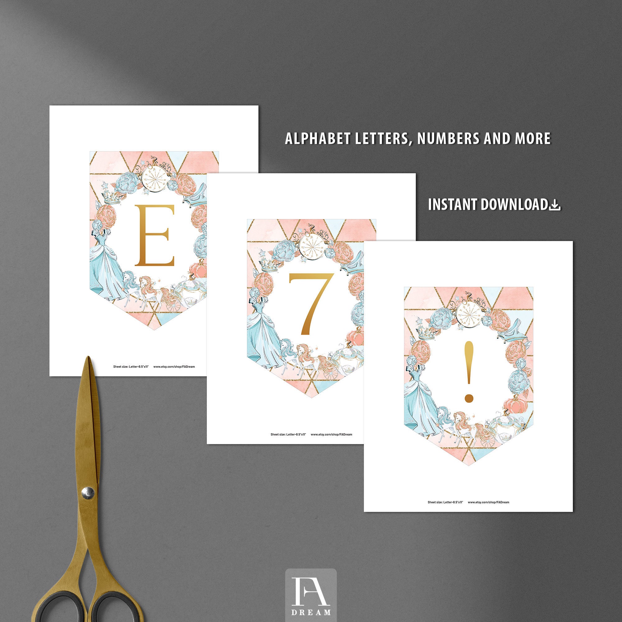Fairy Tale Alphabet A-Z Numbers Symbols Banner, Cinderella Party ...