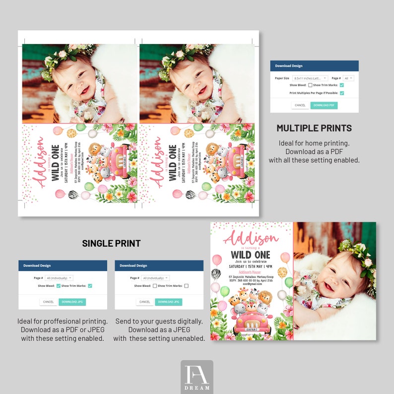 Safari Party Animals Party İnvitation Girl 1 St Birthday Invite Wild ...