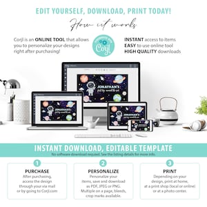 Editable Space Gable Box Label Template Outer Space Girl First Trip ...