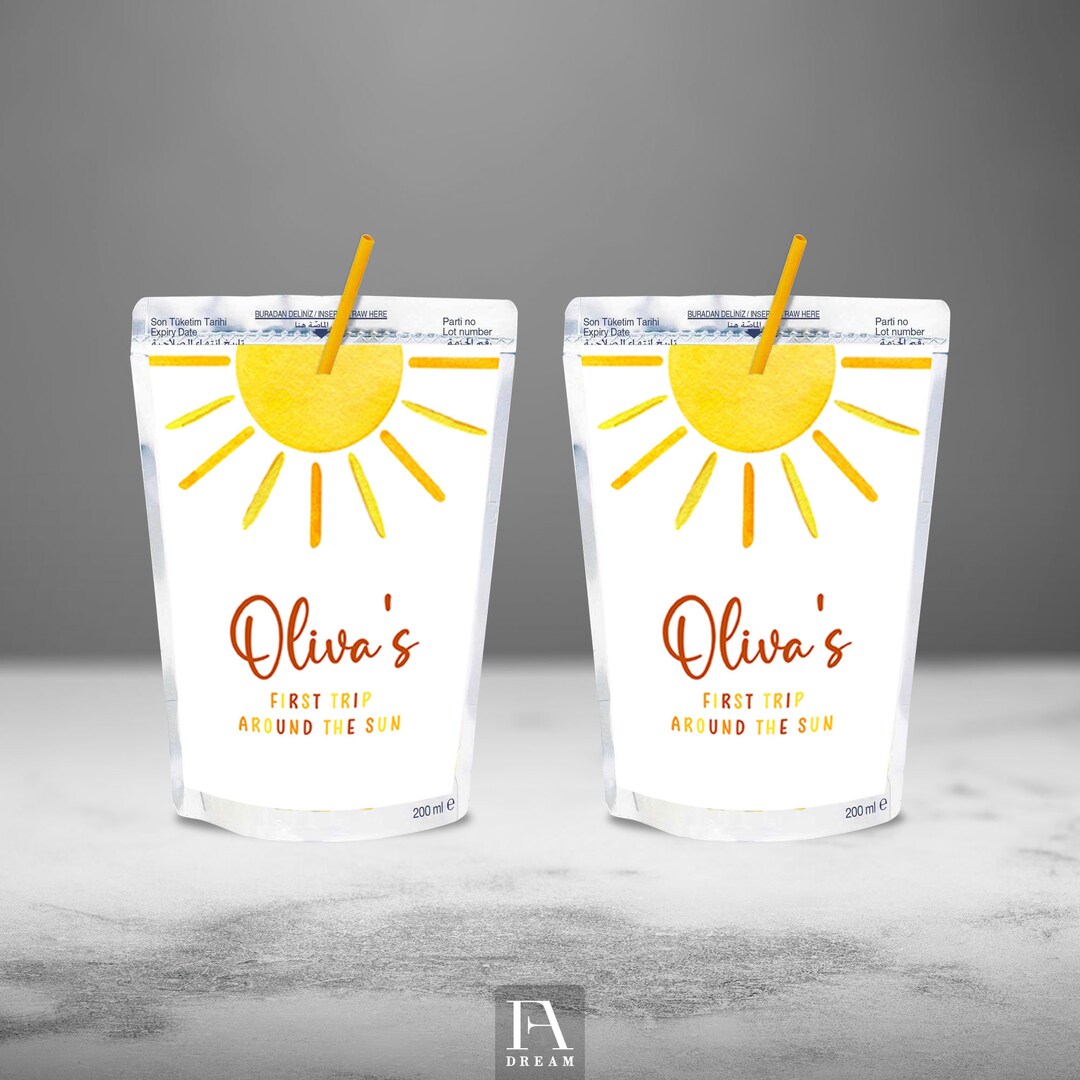 Editable Sunshine Capri Sun Labels, First 1st Birthday Party Juice ...