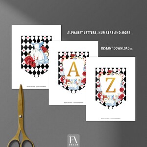 Alice Gold Alphabet A-Z Numbers Symbols Banner, Alice in Wonderland ...