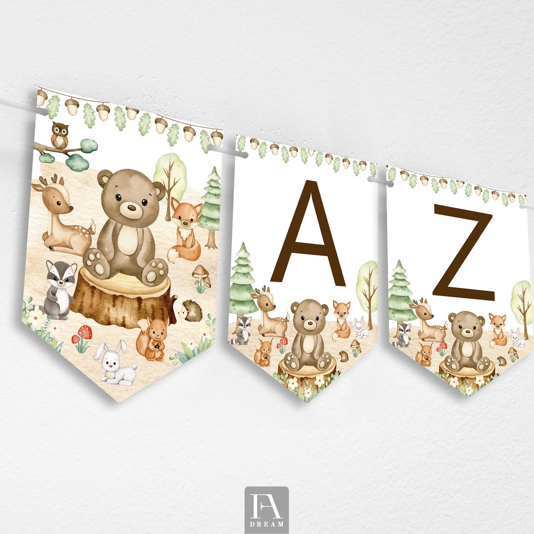 Woodland Alphabet A-Z Numbers Symbols Banner, Wild One Bunting ...