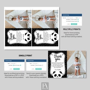 Editable Panda Thank You Card Template, Wild One Birthday Party Thank ...