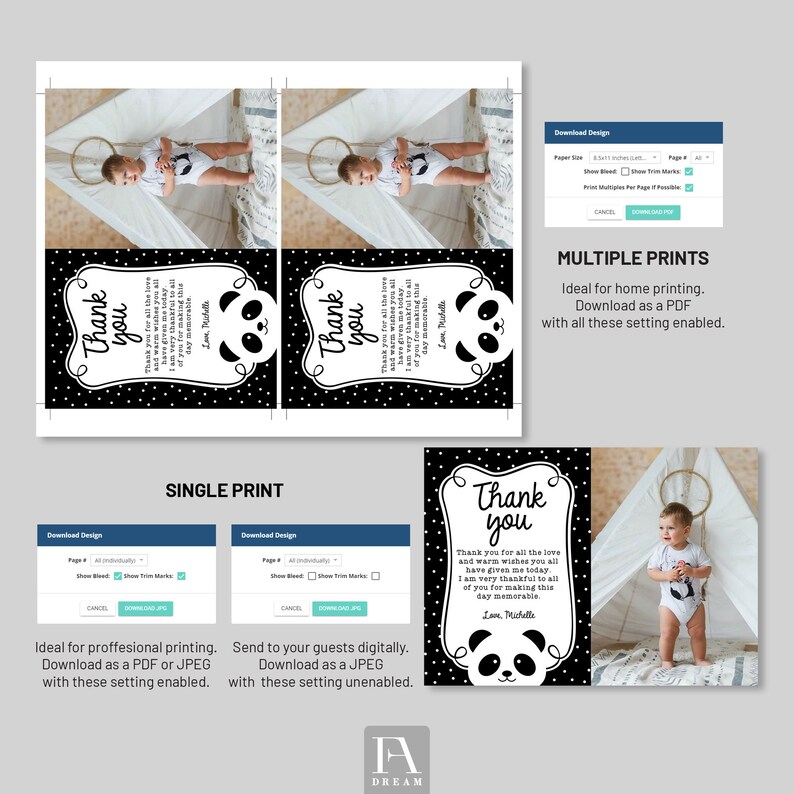 Editable Panda Thank You Card Template Wild One Birthday - Etsy