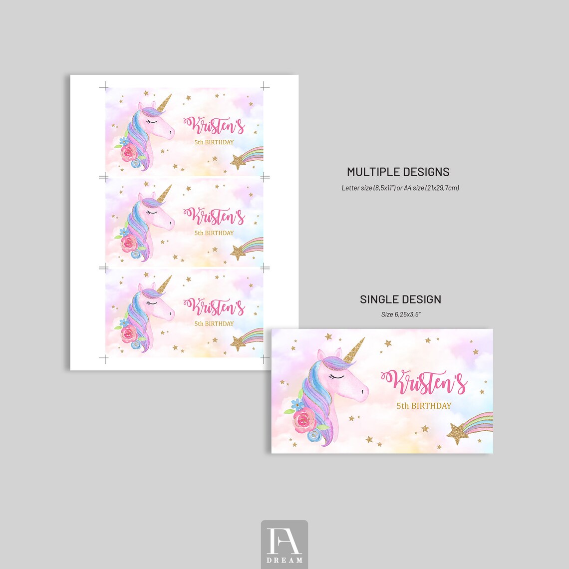 Unicorn Gable Box Label Template, Editable Unicorn Rainbow Girl First ...