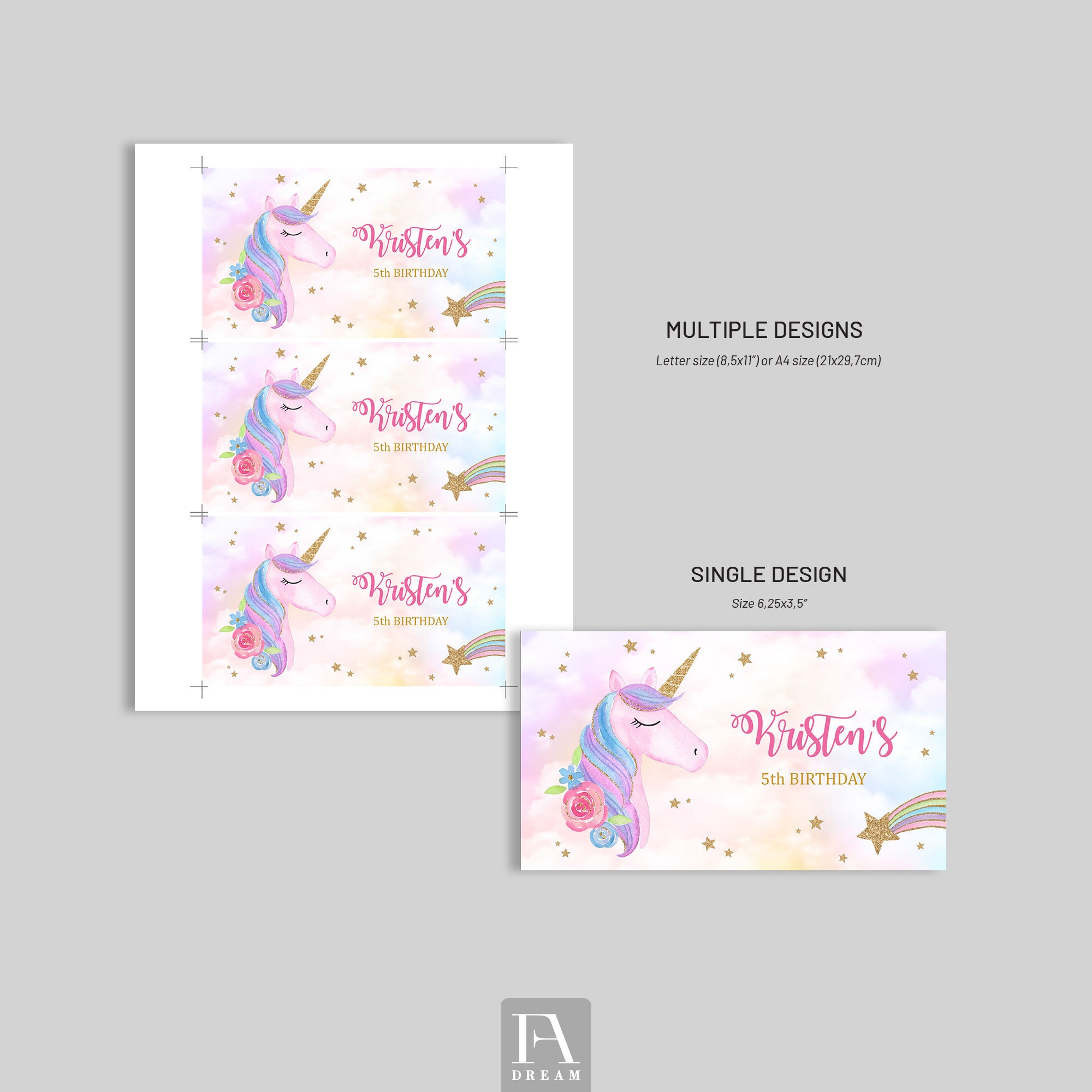 Unicorn Gable Box Label Template, Editable Unicorn Rainbow Girl First ...