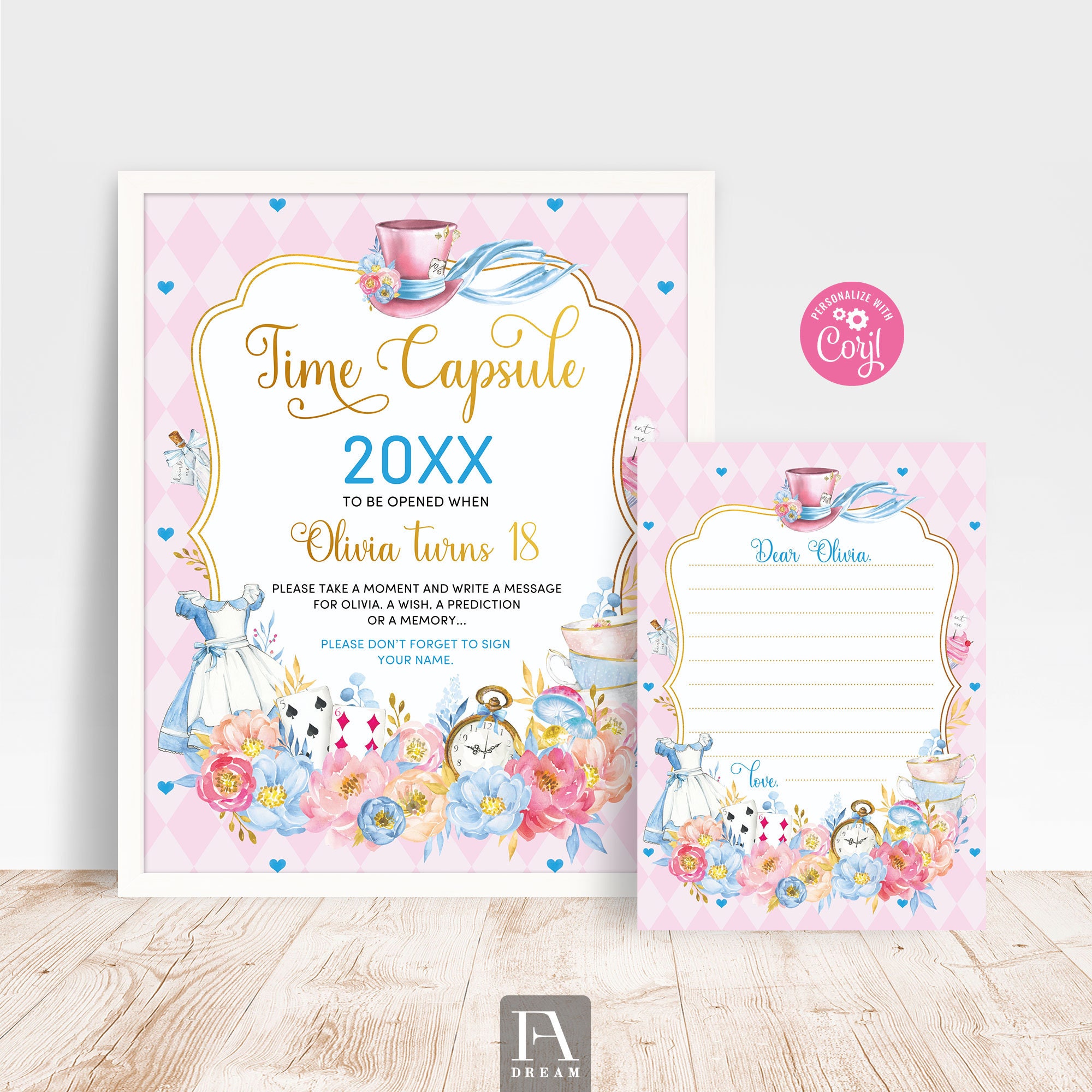 Alice Time Capsule Sign and Message Card, Editable Alice in Wonderland ...