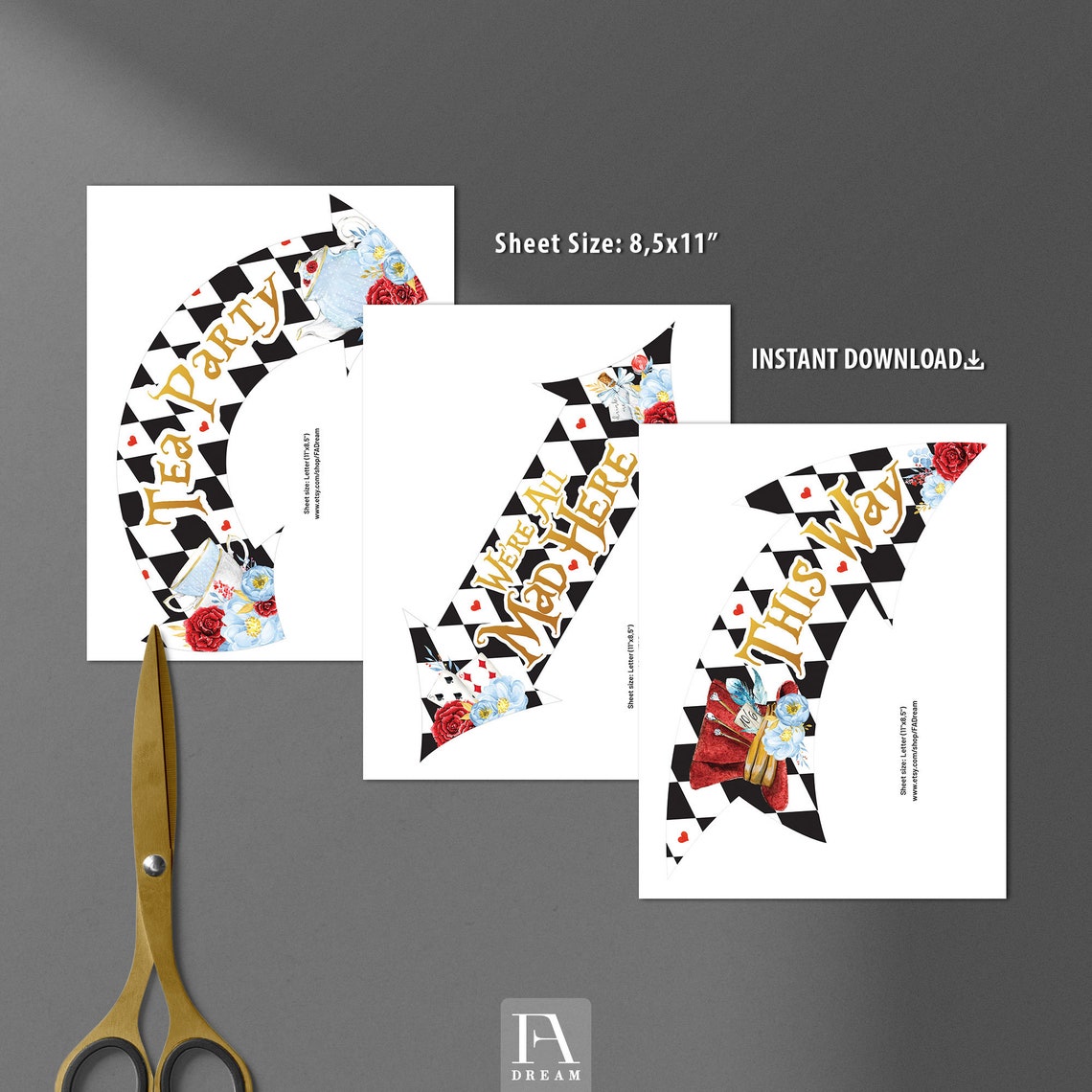 Printable Alice in Wonderland Arrow Signs Alice in Onederland Birthday ...