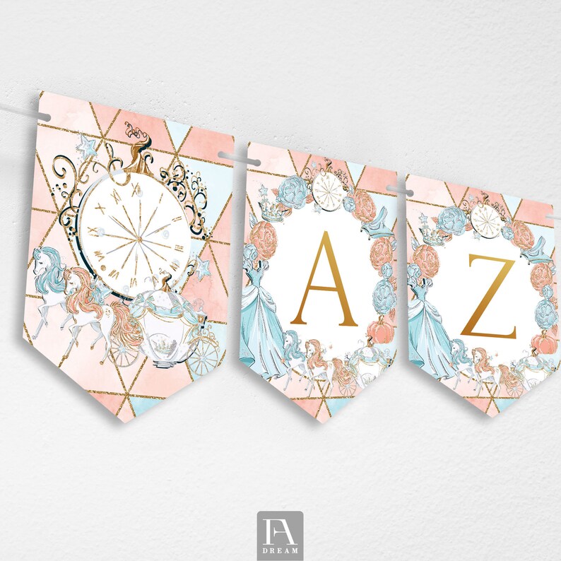 Fairy Tale Alphabet A-Z Numbers Symbols Banner, Cinderella Party ...