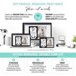 Editable Panda Thank You Card Template, Wild One Birthday Party Thank ...