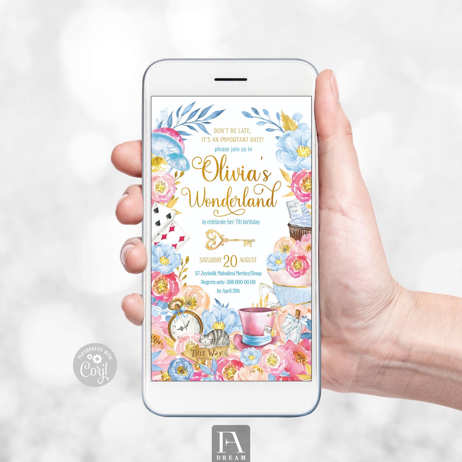 Alice Electronic Birthday Invitation Alice Birthday Party - Etsy