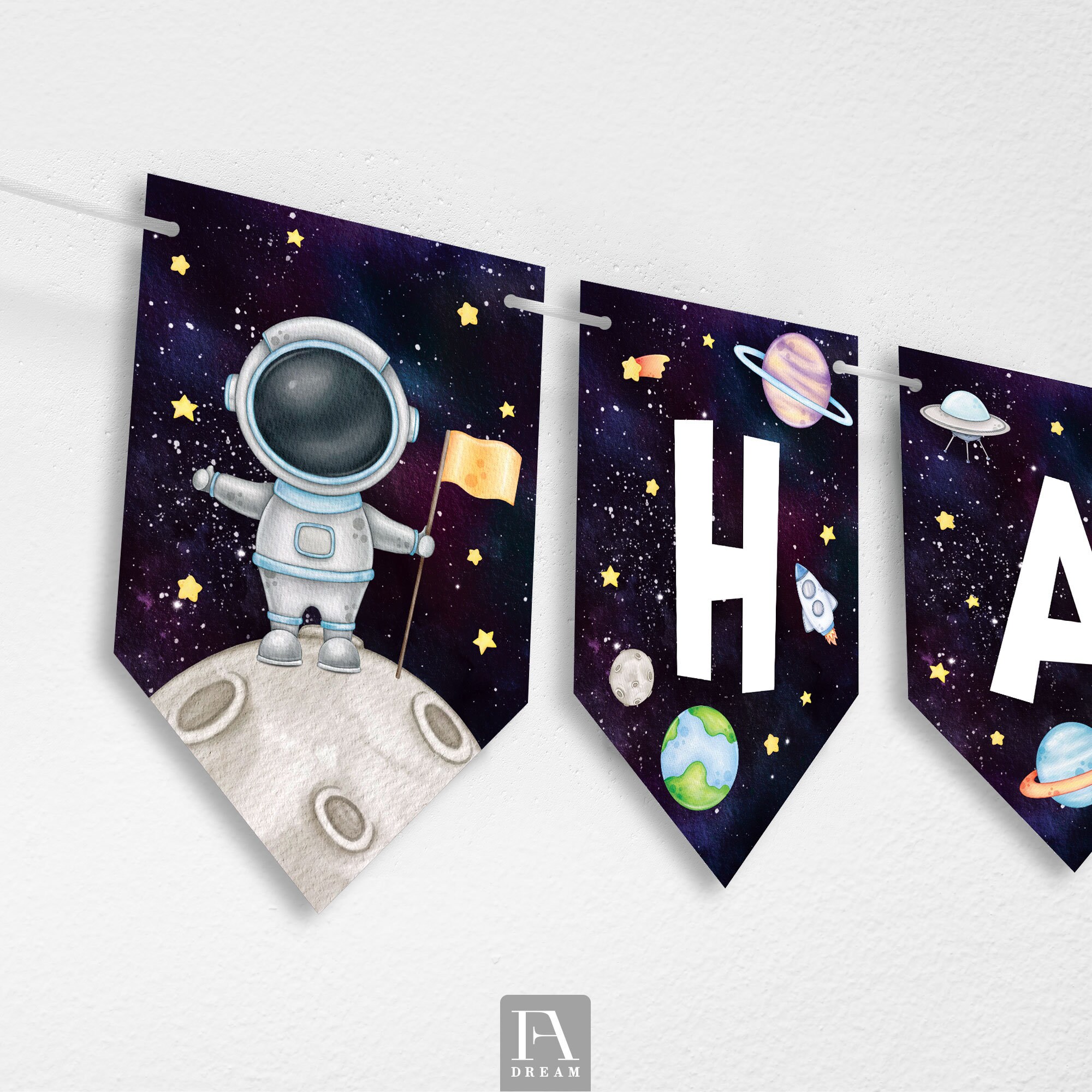 Outer Space Happy Birthday Banner, Space First Birthday Decoration ...