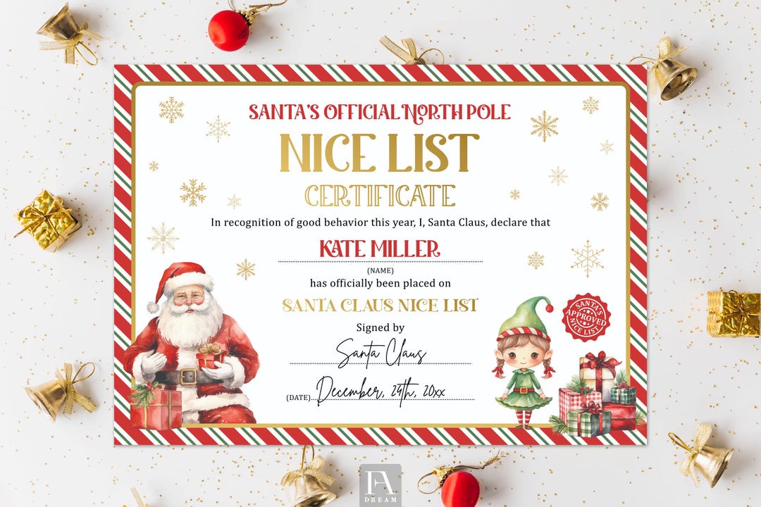 Personalized Santa Claus Nice List Certificate | Editable Christmas Eve ...