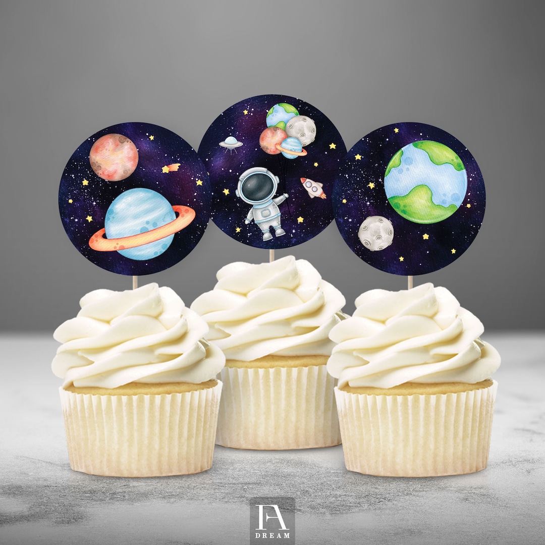 Outer Space Birthday Cupcake Toppers First Trip Around the Sun Favor ...