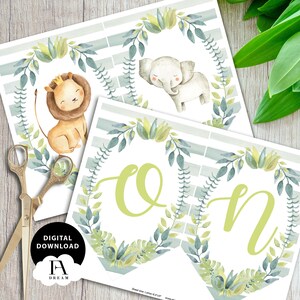 Safari Wild One Banner, Safari Animals Highchair Banner Flag Bunting ...