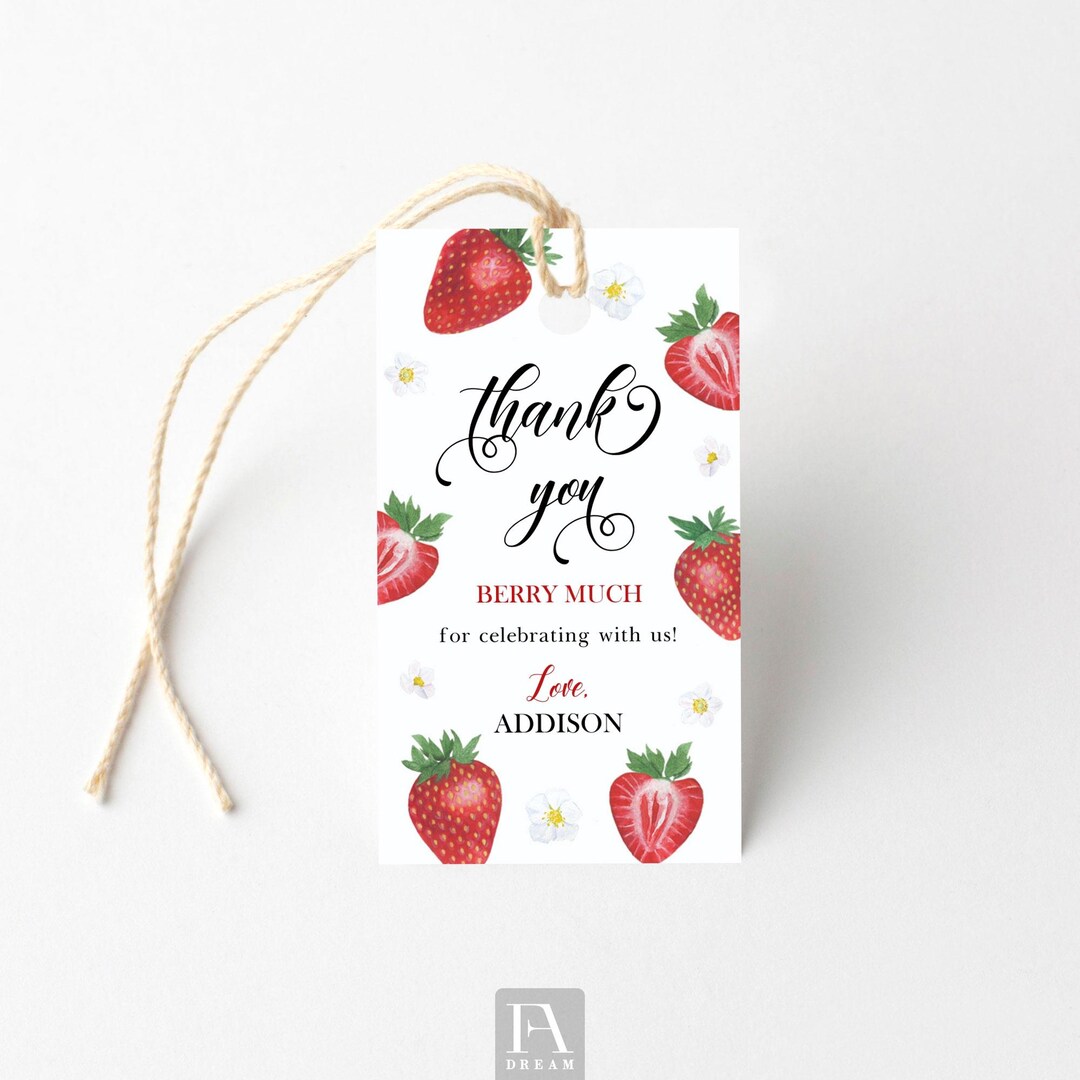 Strawberry Favor Tags Template, Berry First Birthday Party Thank You ...