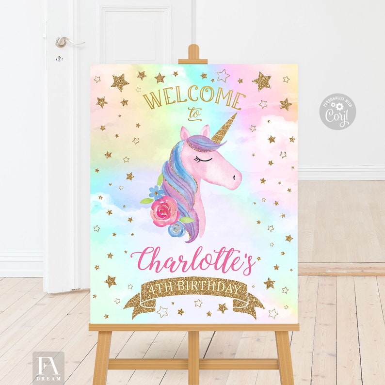 Unicorn Welcome Sign, Birthday Welcome Sign, Welcome Printable, Unicorn ...