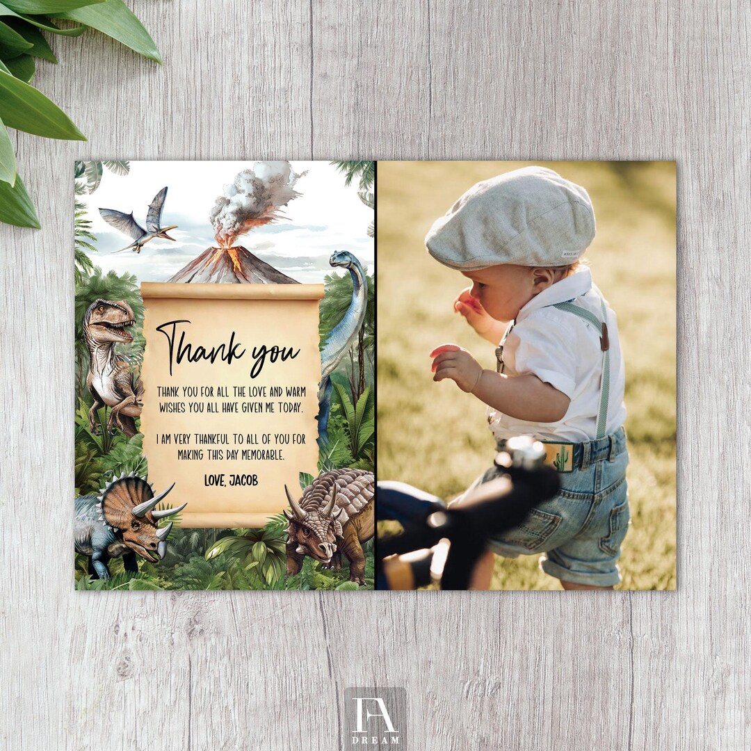 Editable Dinosaur Thank You Card, Customizable With Photo, Perfect for ...