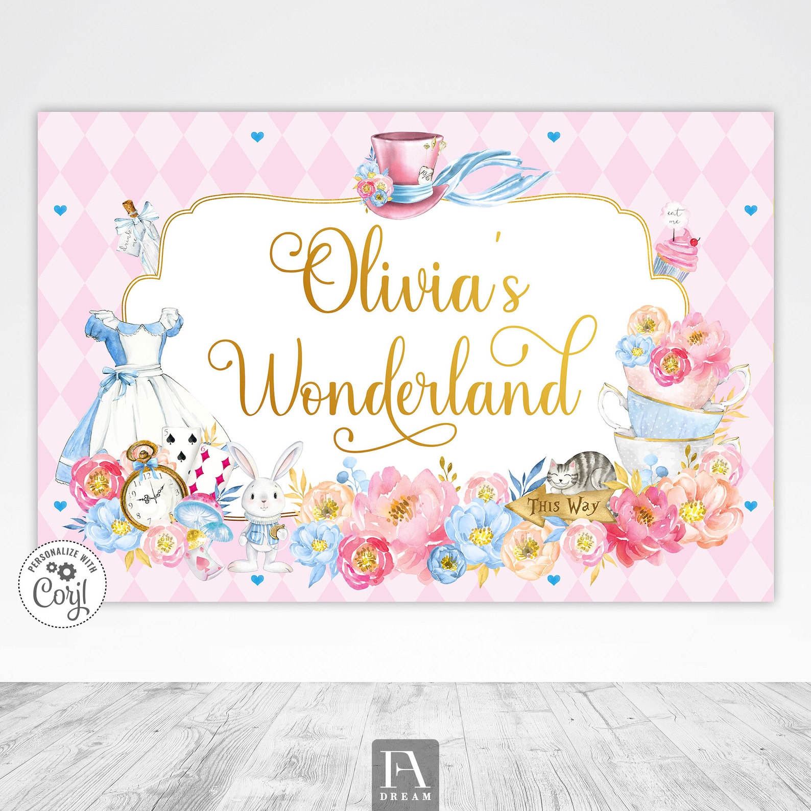 Alice in Wonderland Backdrop Banner, Alice in Onederland Girl 1st ...
