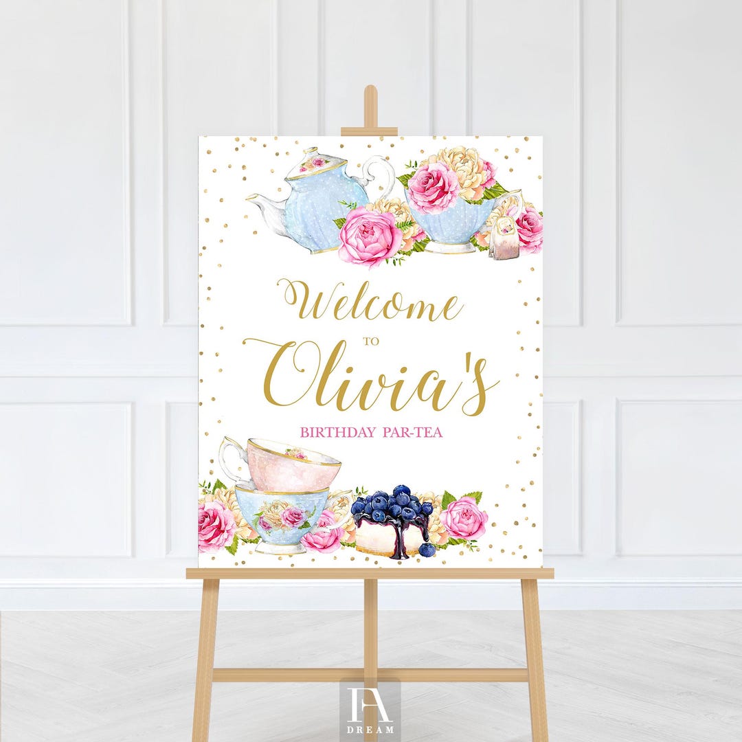 Editable Tea Party Welcome Sign, Tea Party Theme, Birthday Welcome Sign ...