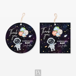 Editable Space Favor Tags, Outer Space First Trip Birthday Party Thank ...