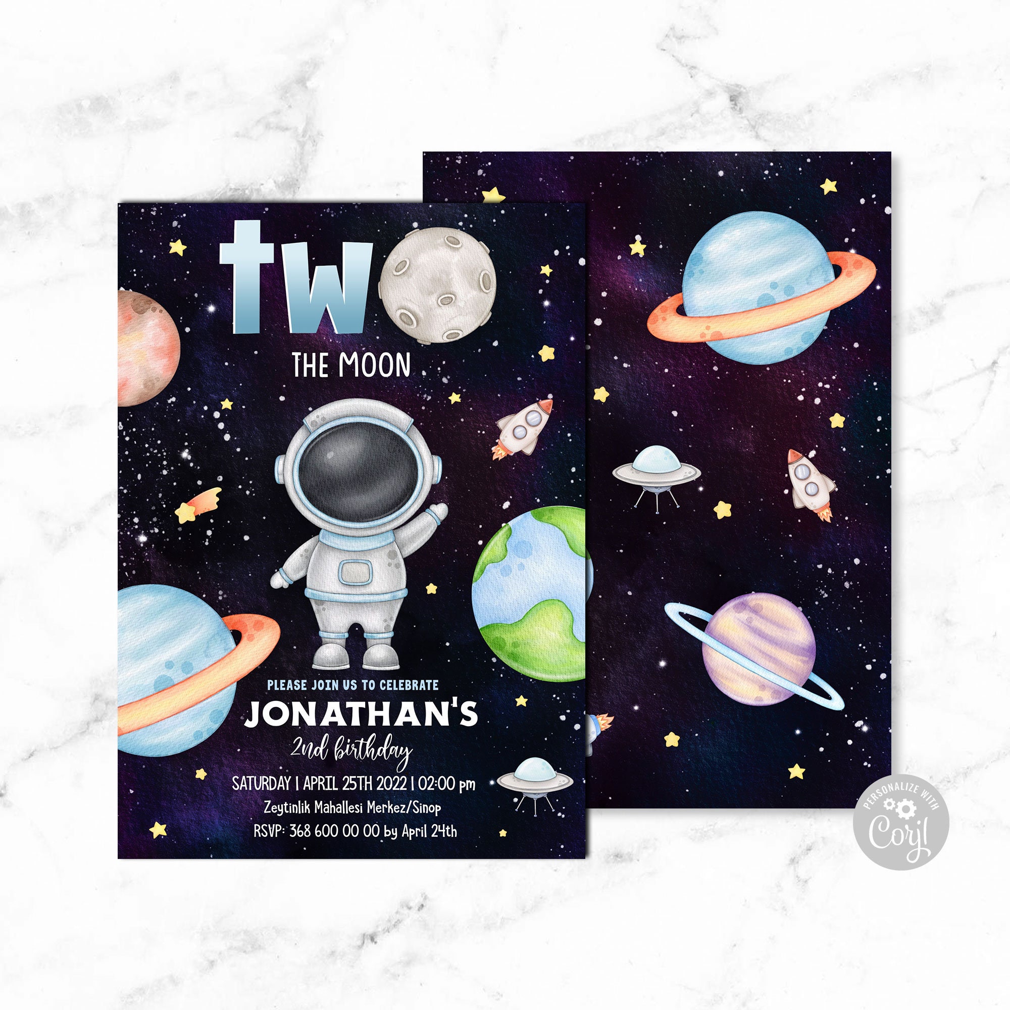 Outer Space Birthday Invitation Planets Rocket Ship Astronaut ...