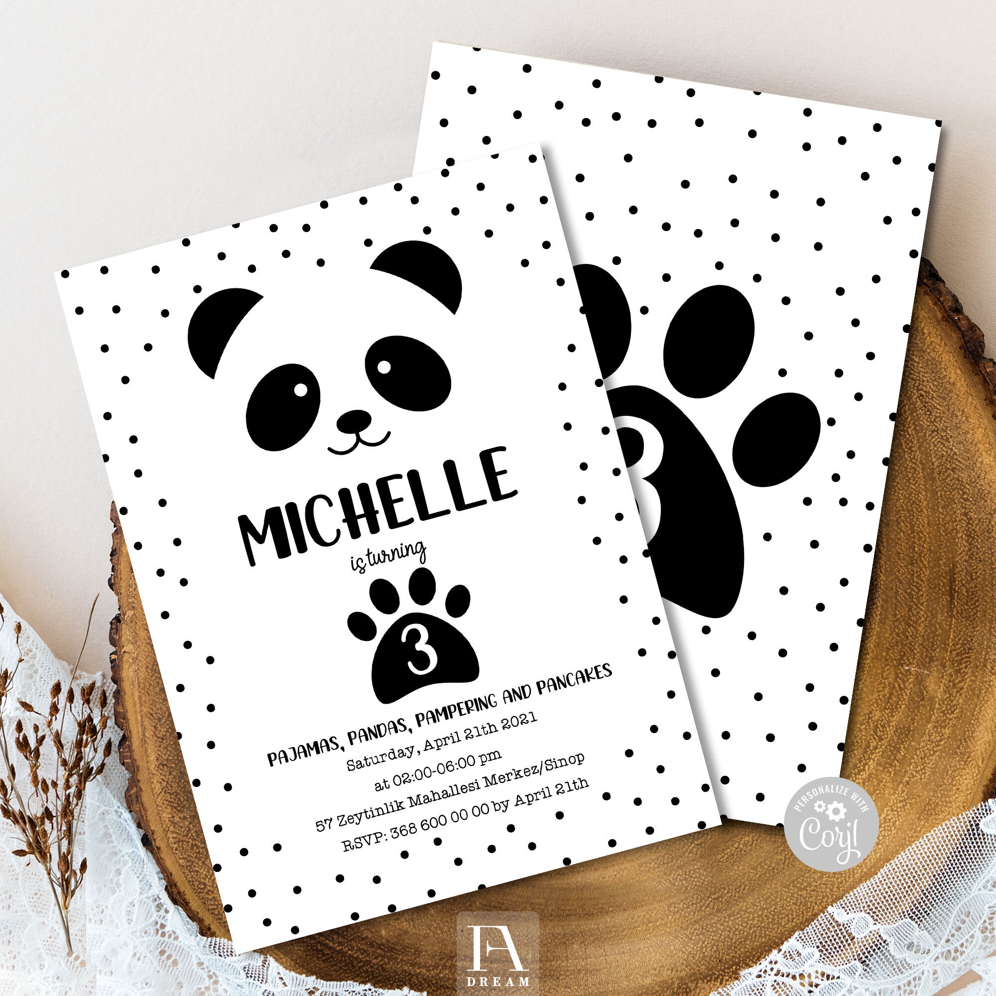 Panda Invitation, Panda Birthday Invite, Panda Party Decor, Panda ...