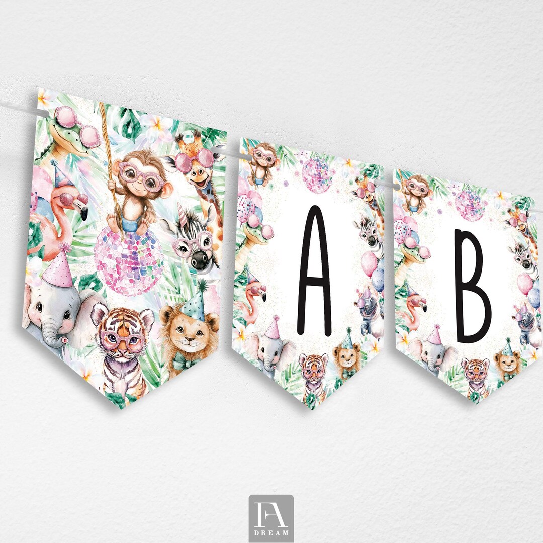 Safari Jungle Banner, Wild Party Animal Bunting, Custom Jungle Garland ...